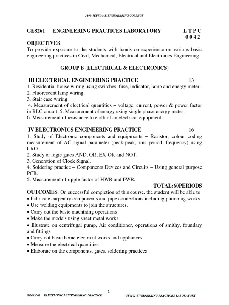 Ge8261 - Engineering Practices Lab | PDF | Rectifier | P–N Junction