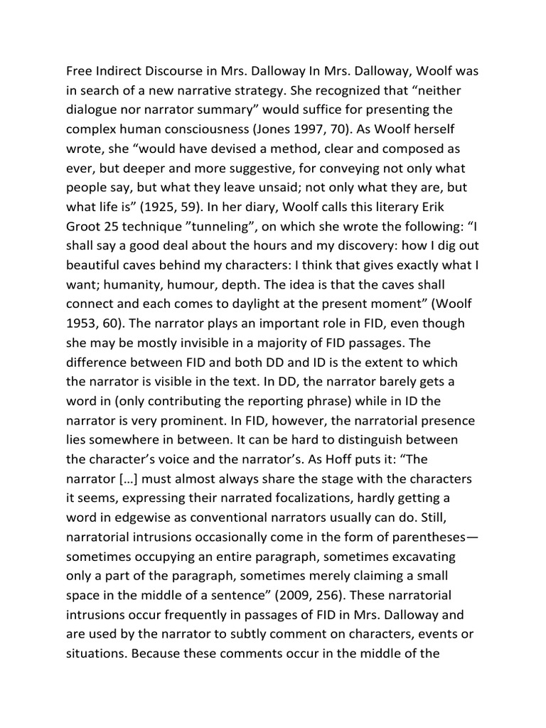 Free Indirect Discourse | PDF | Mrs Dalloway | Narration
