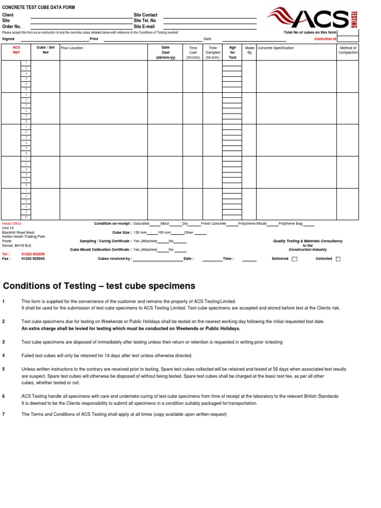 Client Sample Data Form Concrete Cube | PDF | Concrete | Business
