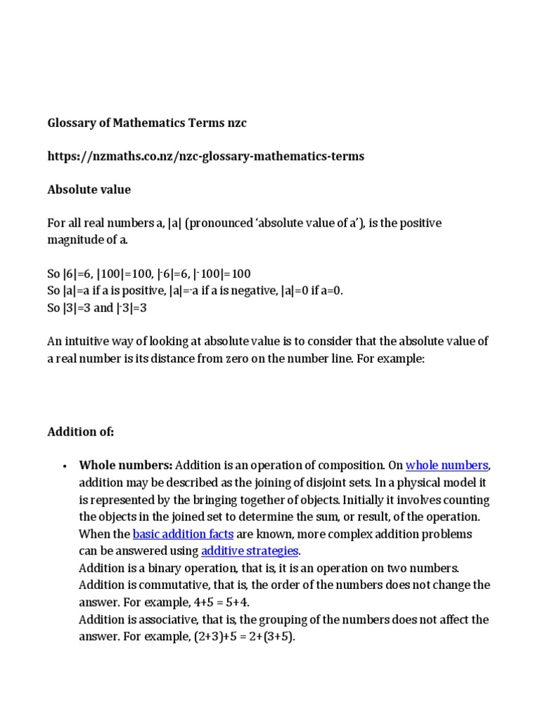 Glossary of Mathematics Terms NZC | PDF | Derivative | Fraction ...