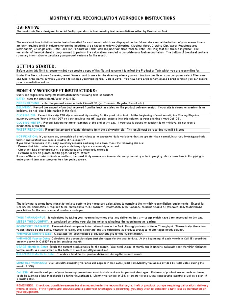 Fuel Reconciliation Template 150713 | PDF | Computer File | Computing