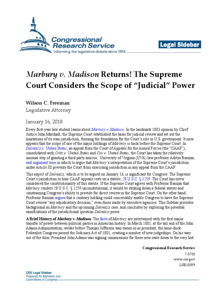 Marbury v. Madison Returns! The Supreme Court Considers The Scope of ...