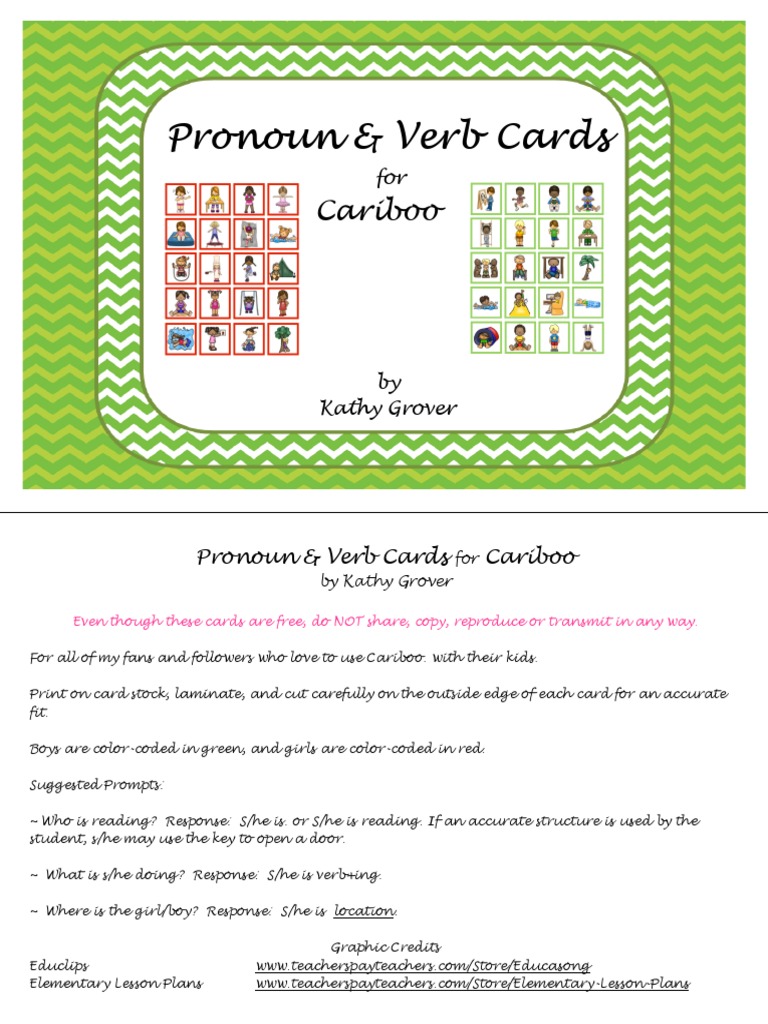 Pronoun and Verb Cards for Cariboo: A Free Resource for Practicing ...