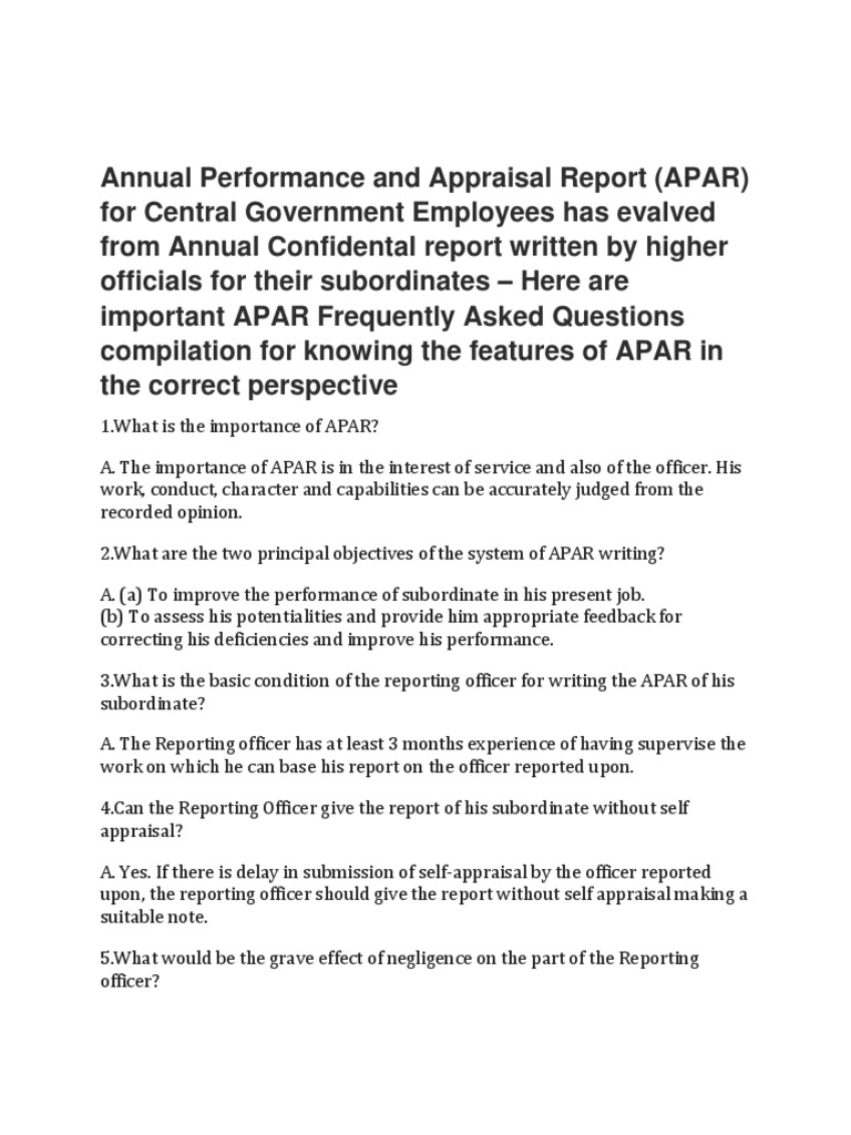 APAR Guidelines for Central Government Employees | PDF | Performance ...