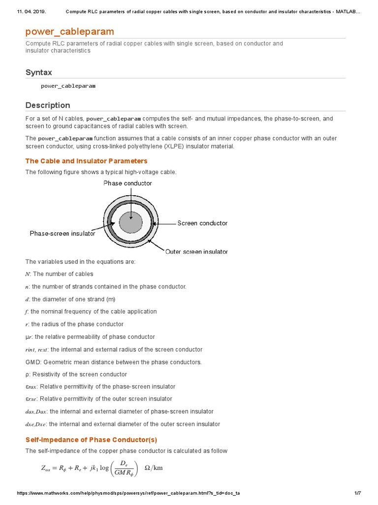 Compute RLC Parameters of Radial Copper Cables With Single Screen ...