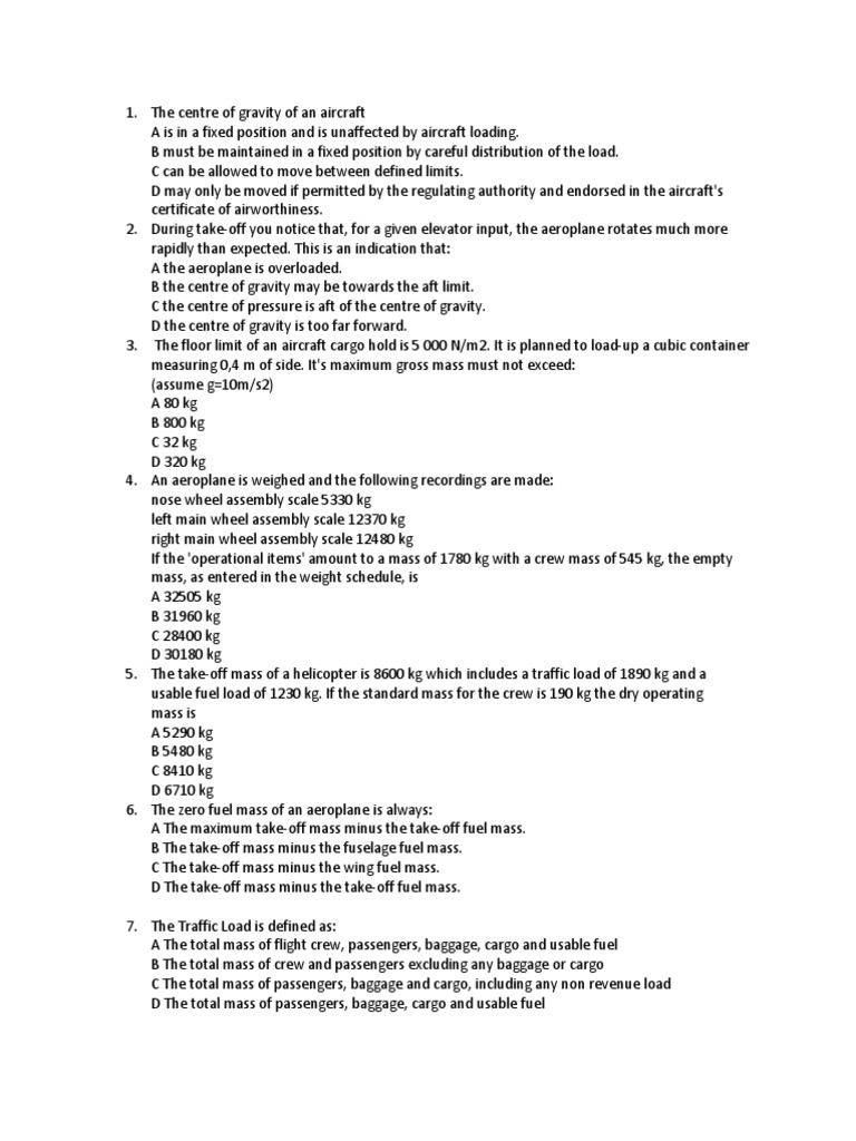 Aircraft Weight and Balance Problems | PDF | Weight | Aviation