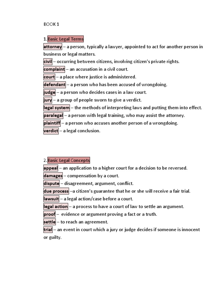 Book 1 1.basic Legal Terms Business or Legal Matters | PDF | Plea | Tort