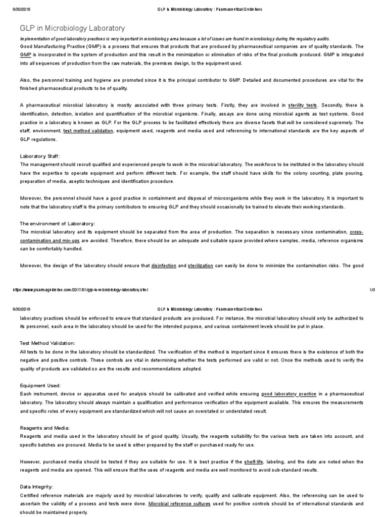 GLP in Microbiology Laboratory - Pharmaceutical Guidelines | PDF ...