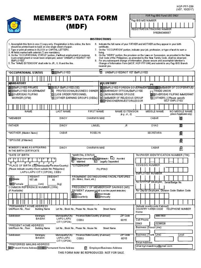 Member'S Data Form (MDF) : Membership Category | Download Free PDF ...