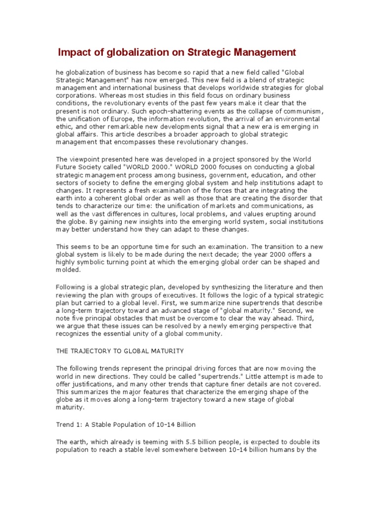 Impact Of Globalization On Strategic Management Pdf Strategic