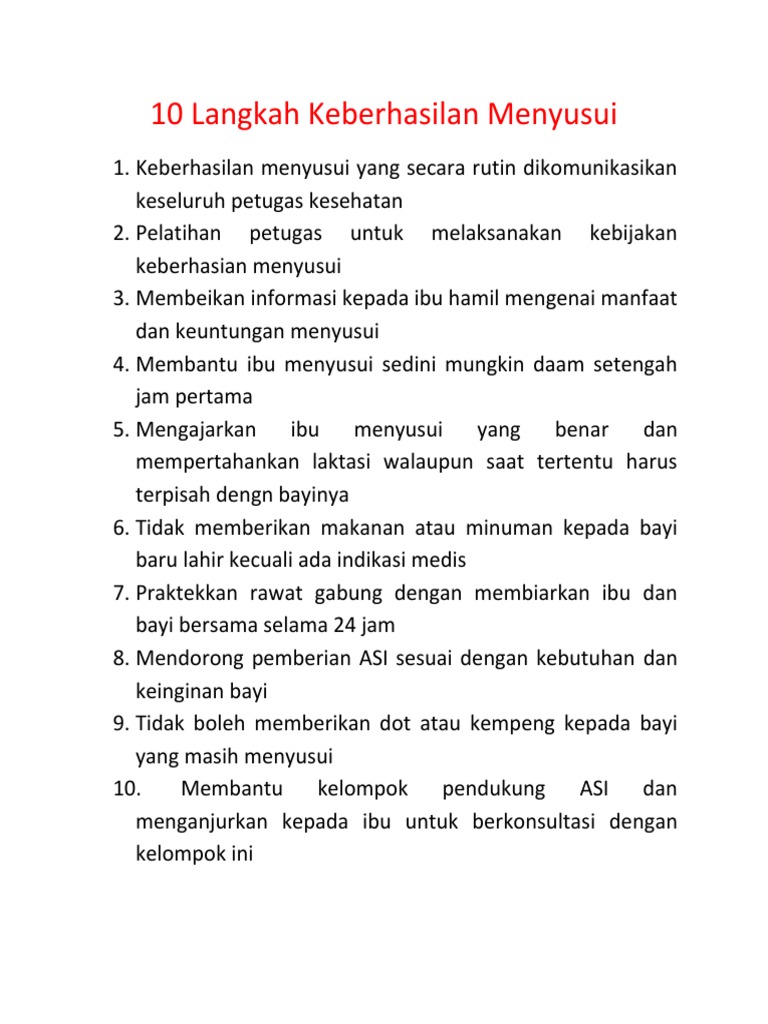 10 Langkah Keberhasilan Menyusui | PDF
