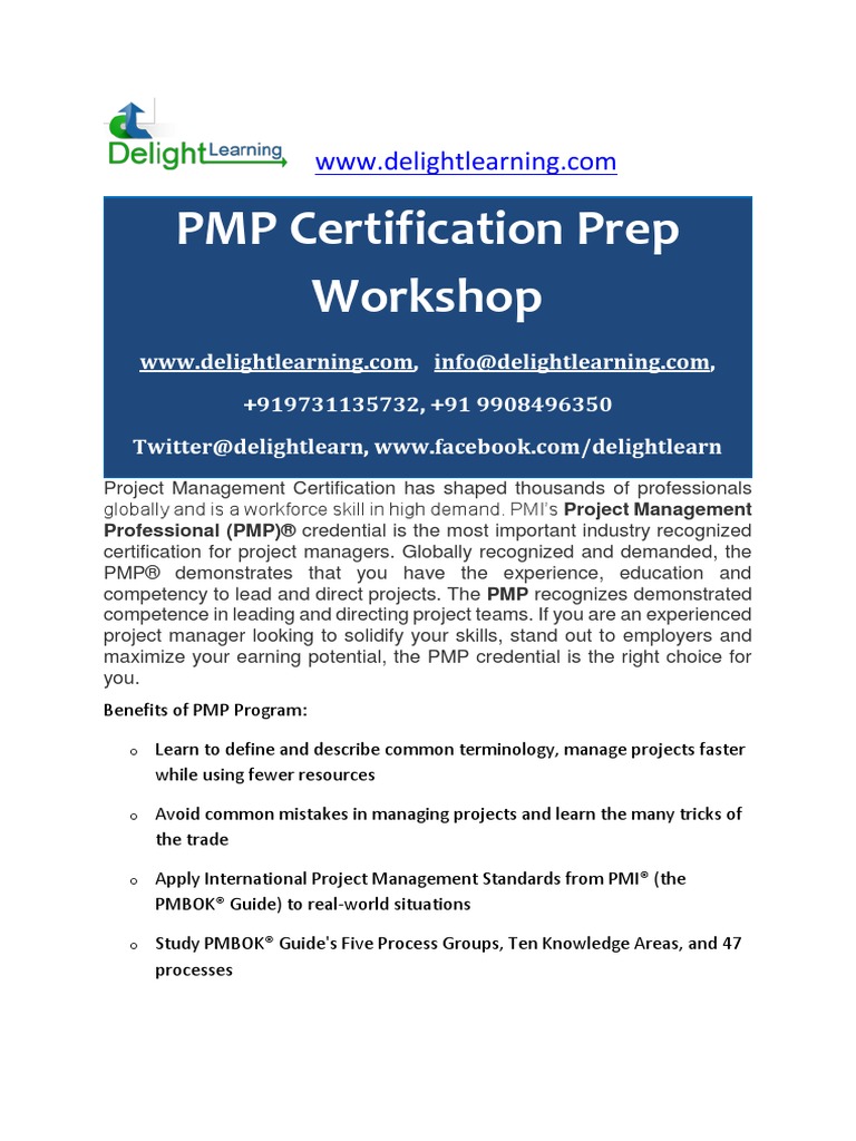 PMP Certification Prep Workshop | PDF | Project Management Professional ...