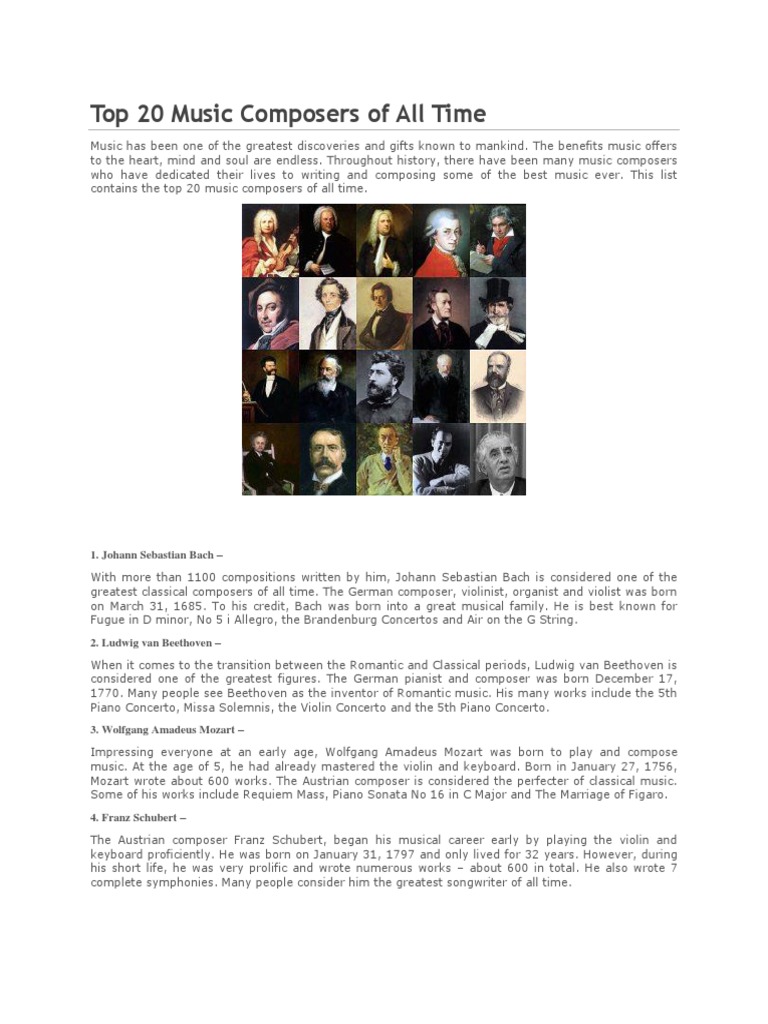 Top 20 Music Composers of All Time: 1. Johann Sebastian Bach | PDF ...