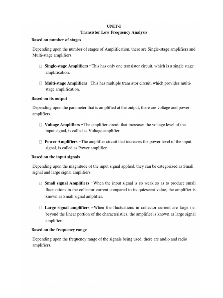 ECA UNIT 1 Transistor Low Frequency and High Frequency Analysis | PDF | Amplifier | Bipolar ...