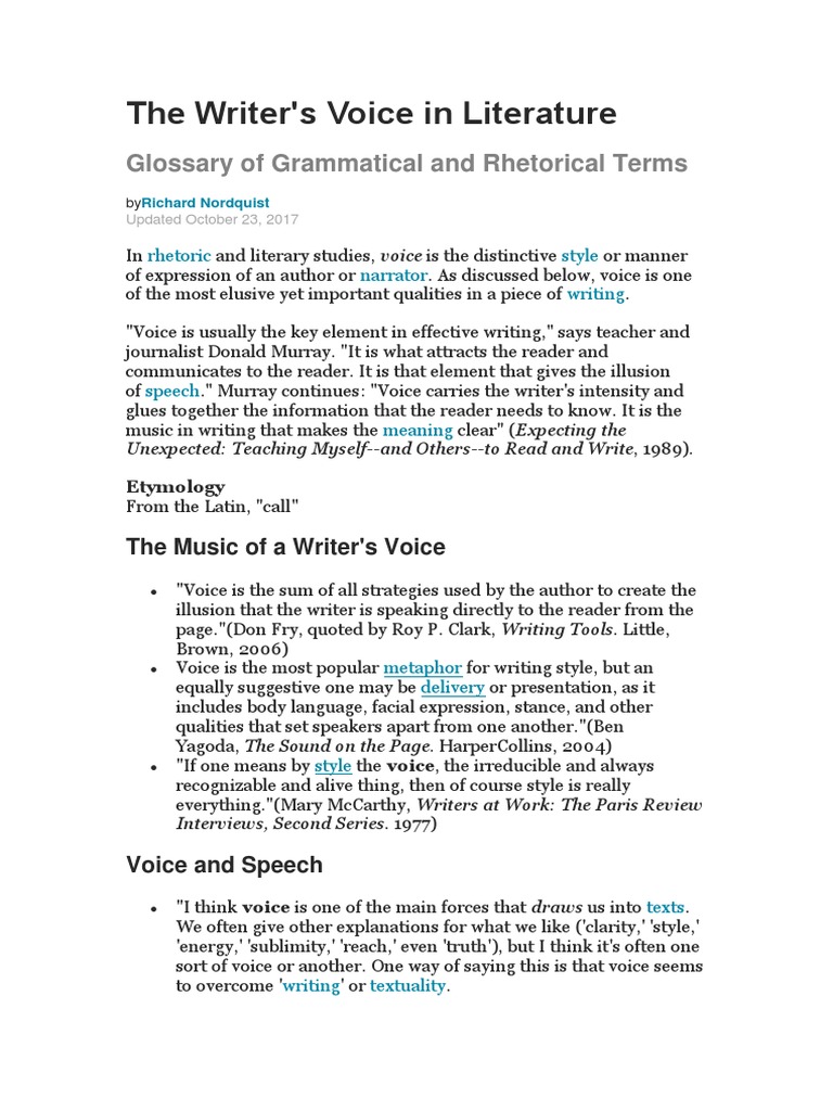 The Writer's Voice in Literature | PDF | Essays | Grammar