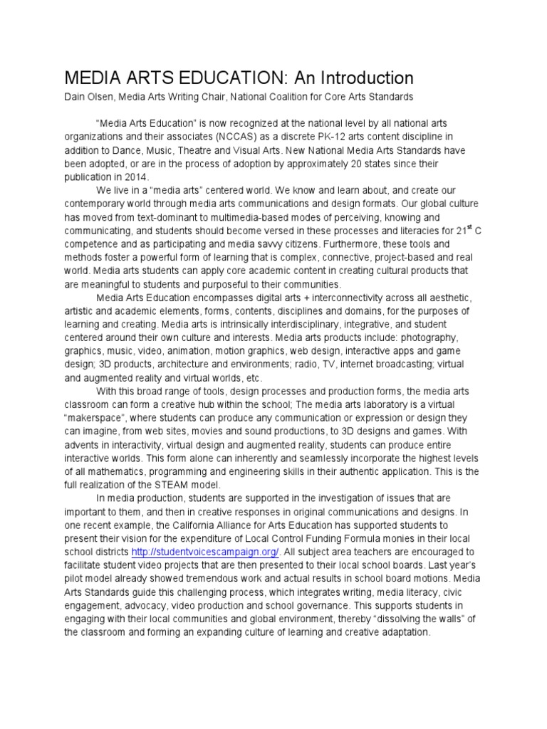 MEDIA ARTS EDUCATION: An Introduction | PDF | Visual Arts Education ...