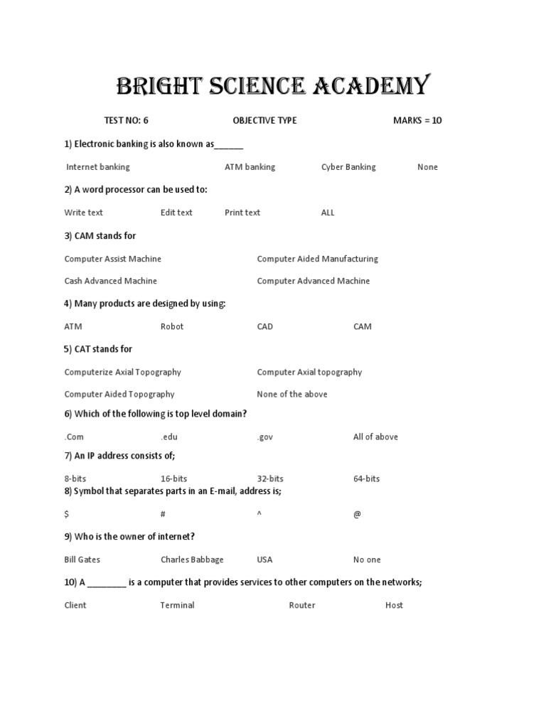 Objective Type Test on Computer and Internet Fundamentals | PDF