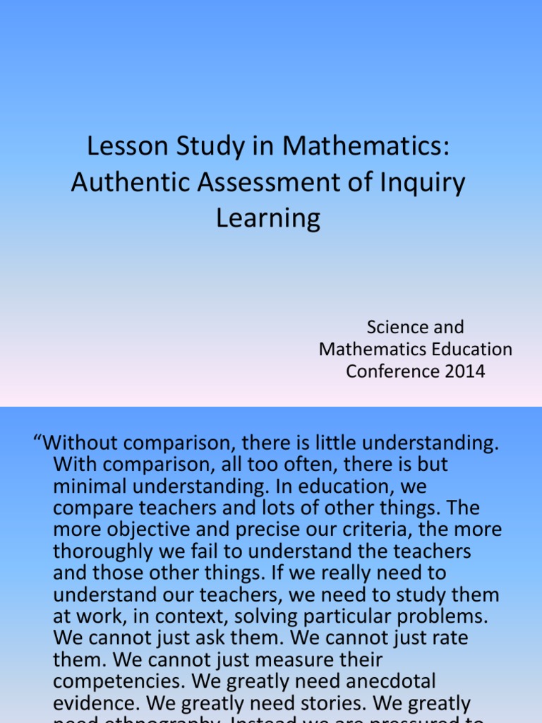 Lesson Study in Mathematics: Authentic Assessment of Inquiry Learning ...