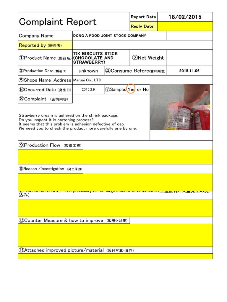 Complaint Report: Company Name Reported by Product Name Consume Before ...