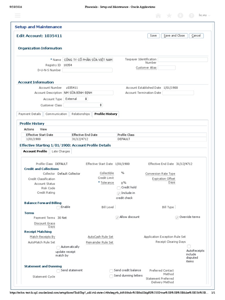 Default Profile Customer Level Account - Fusion | PDF | Receipt | Credit
