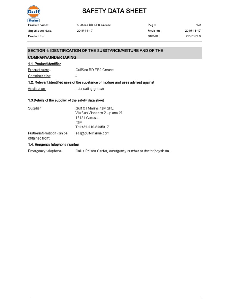 Safety Data Sheet: Section 1: Identification of The Substance/Mixture ...