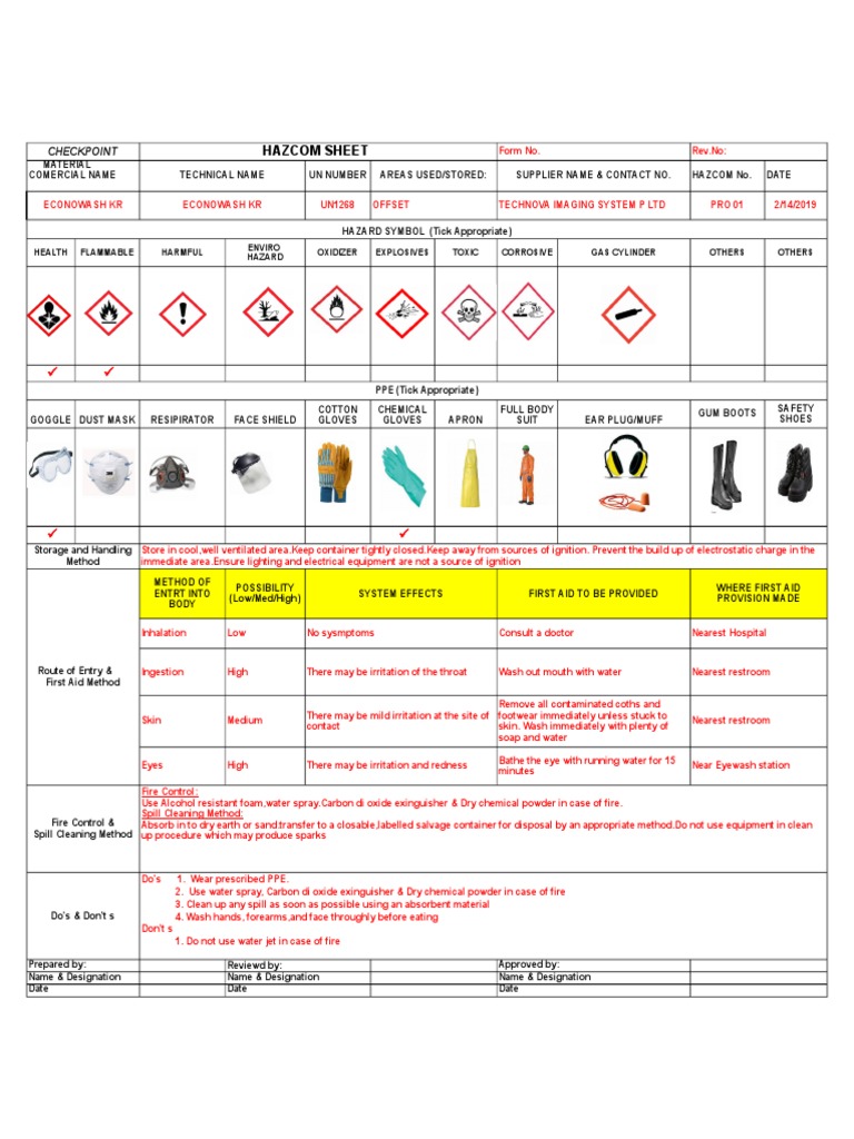 Hazcom Sheet | PDF | Personal Protective Equipment | Toxicity