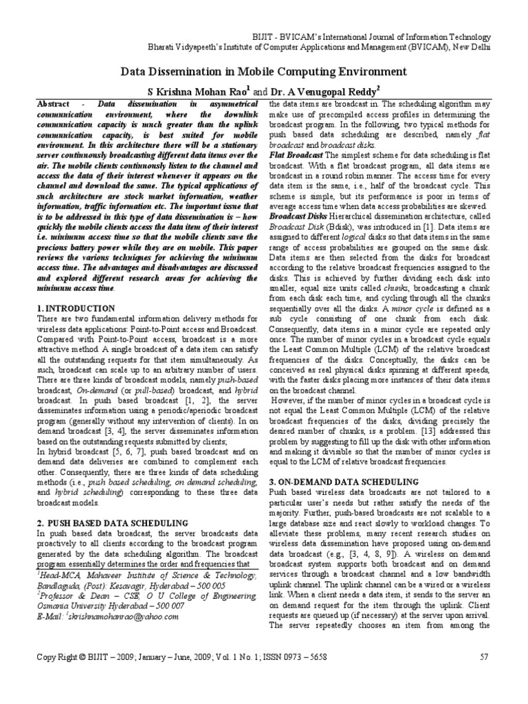 Data Dissemination in Mobile Computing Environment: S Krishna Mohan Rao and Dr. A Venugopal ...