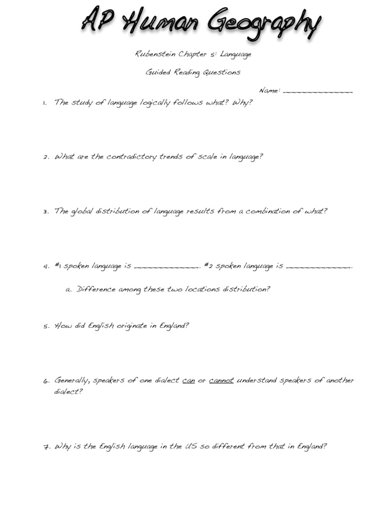 Language Study Questions - Rubenstein Ch. 5 | PDF