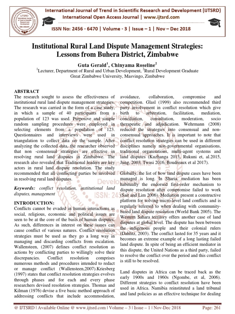 Institutional Rural Land Dispute Management Strategies Lessons From ...