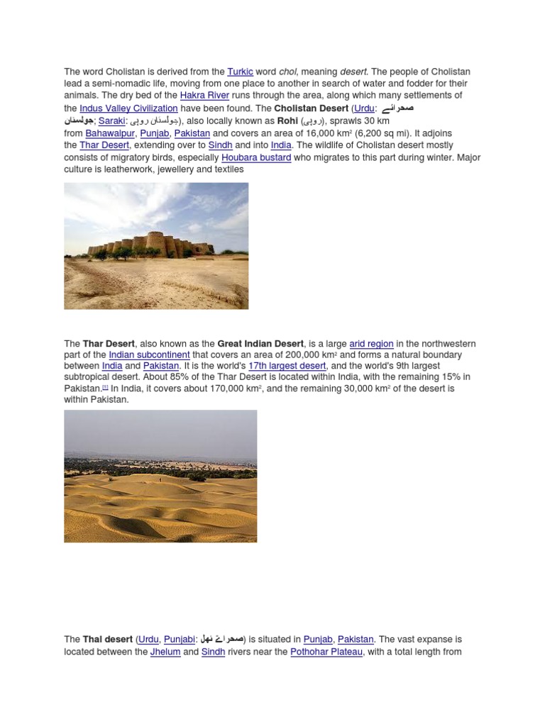 Deserts of Pakistan: Cholistan, Thar, Thal, Kharan, Indus Valley | PDF ...