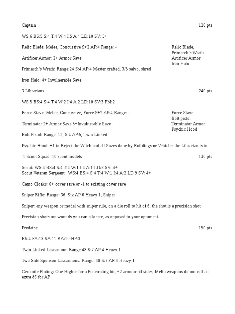 1000 Point Space Marine Roster | PDF | Projectile Weapons | Firearms