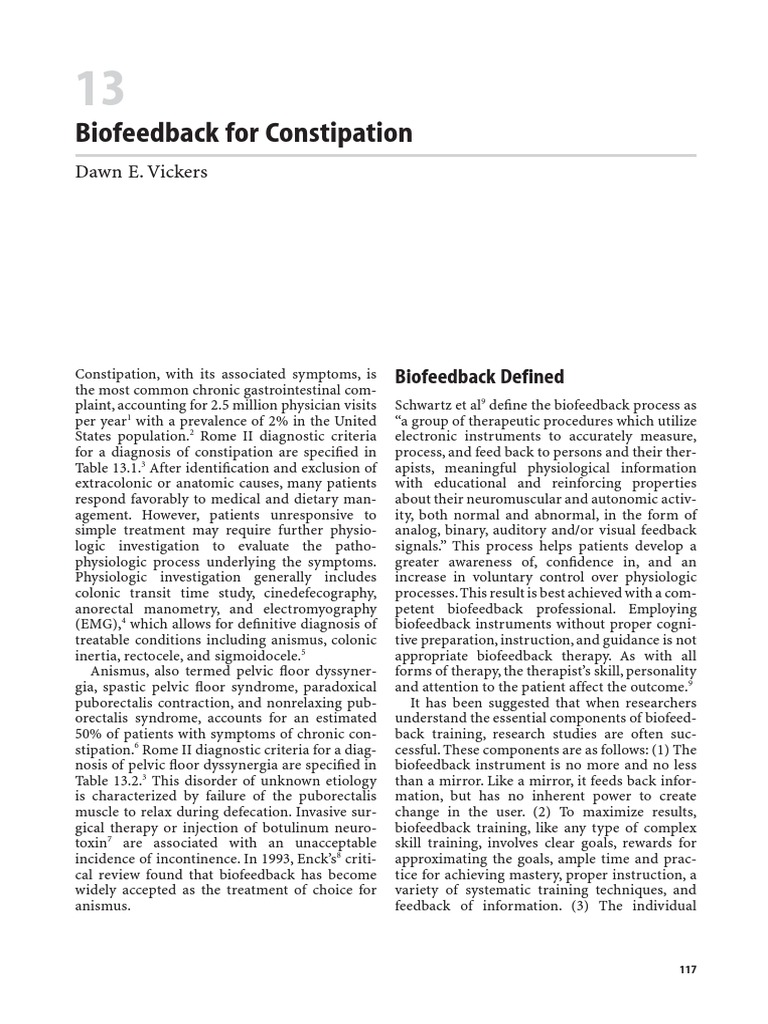 Biofeedback For Constipation: Dawn E. Vickers | PDF | Urinary ...