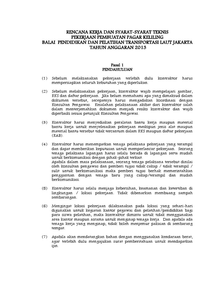 Rks Pagar Teknis | PDF