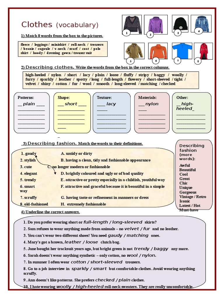 Clothes Activities | PDF | Wool | Clothing