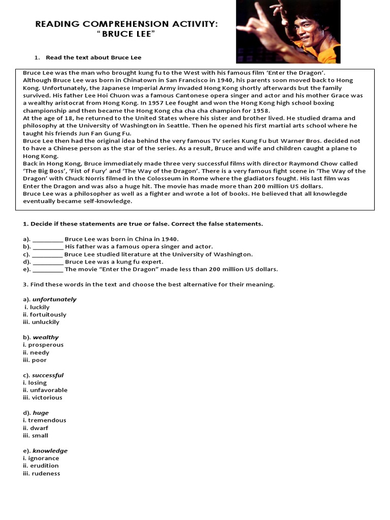 Bruce Lee Reading Comprehension | PDF