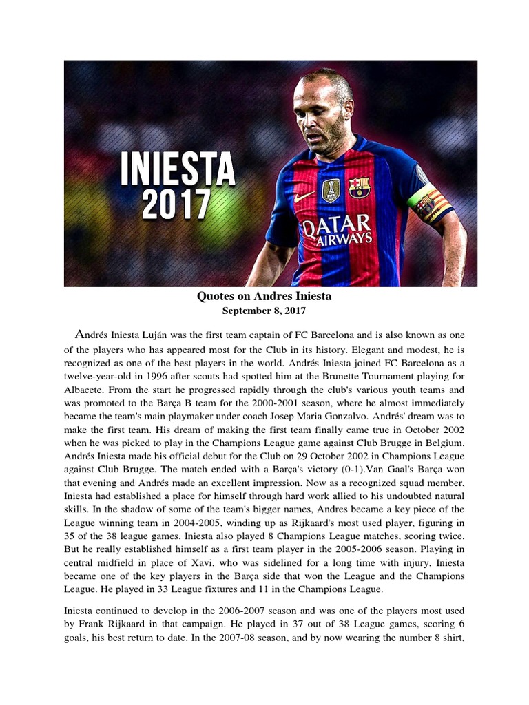Quotes On Andres Iniesta: September 8, 2017 | PDF | Fc Barcelona | Uefa ...