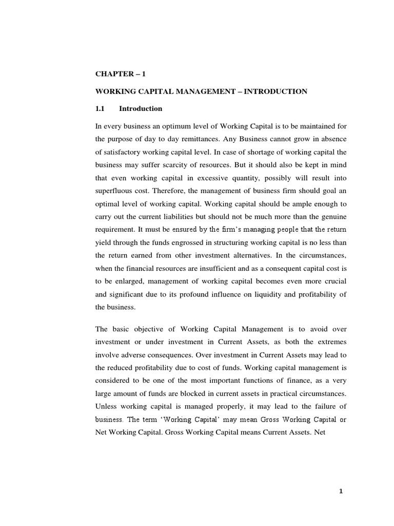 Chapter - 1 Working Capital Management - Introduction 1.1 | PDF ...