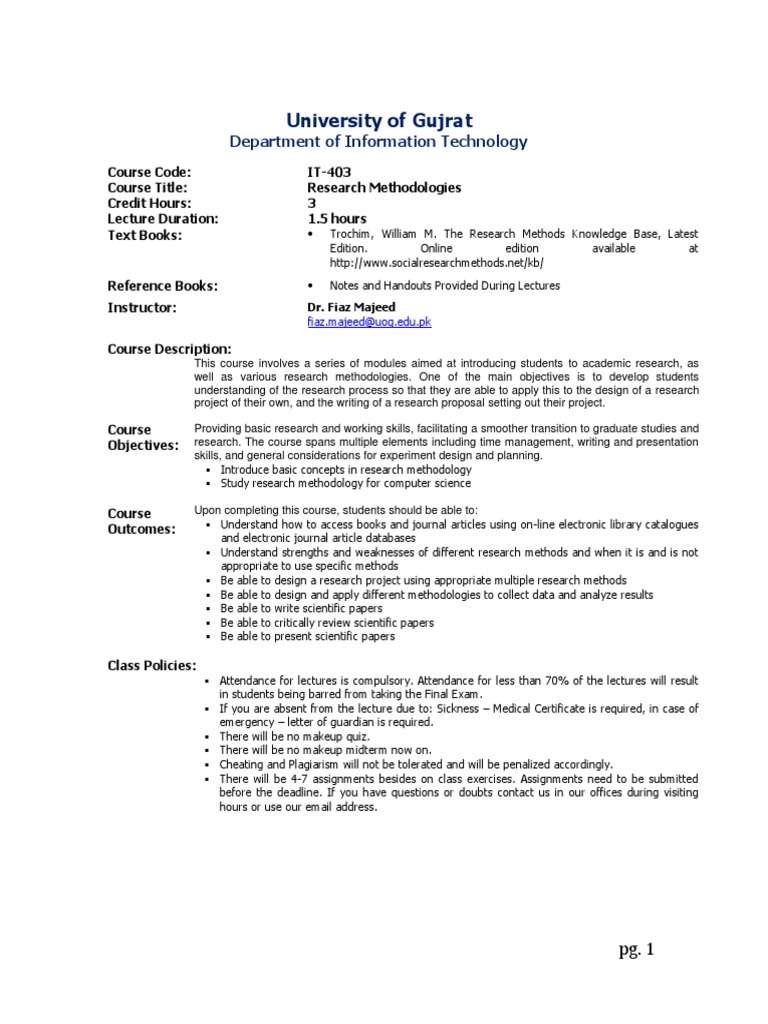IT-403 Research Methods CourseOutline | Download Free PDF | Thesis ...