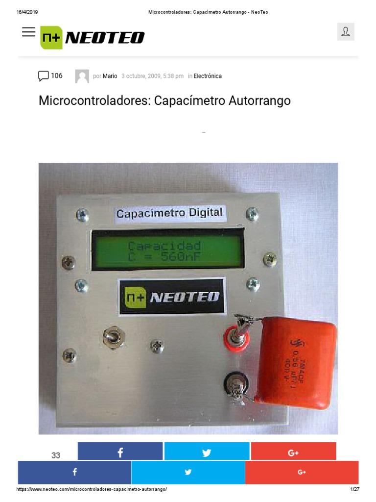 Capacimetro Con Microcontrolador | PDF | Condensador | Microcontrolador