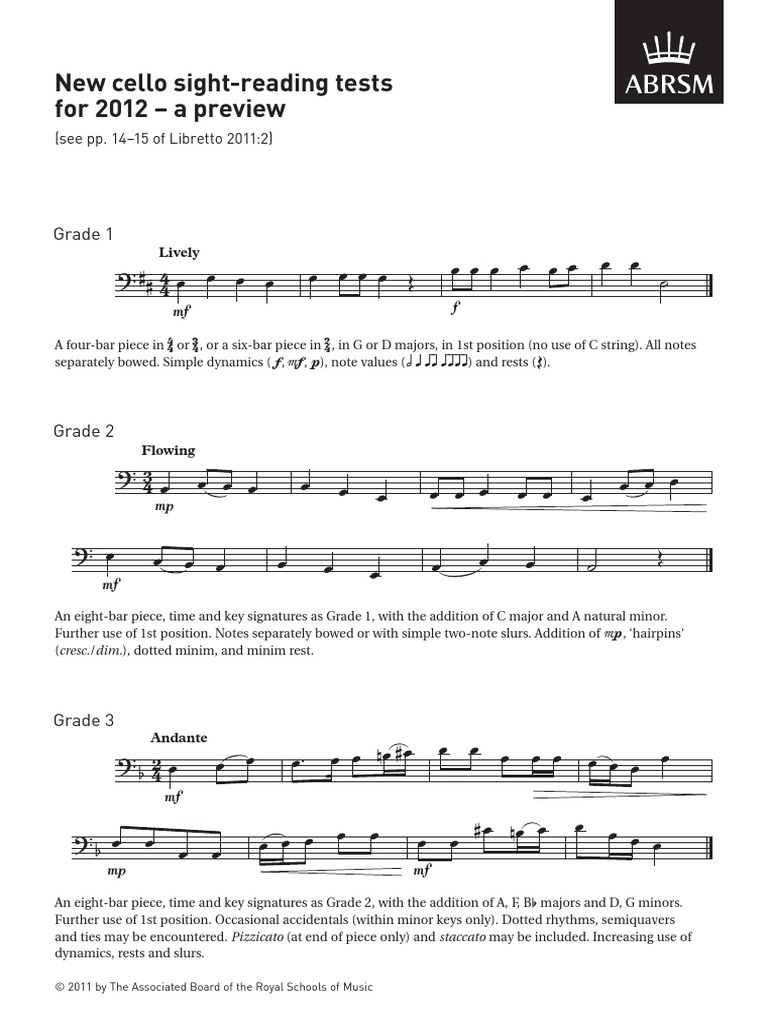 MF F MF: New Cello Sight-Reading Tests For 2012 - A Preview | PDF ...