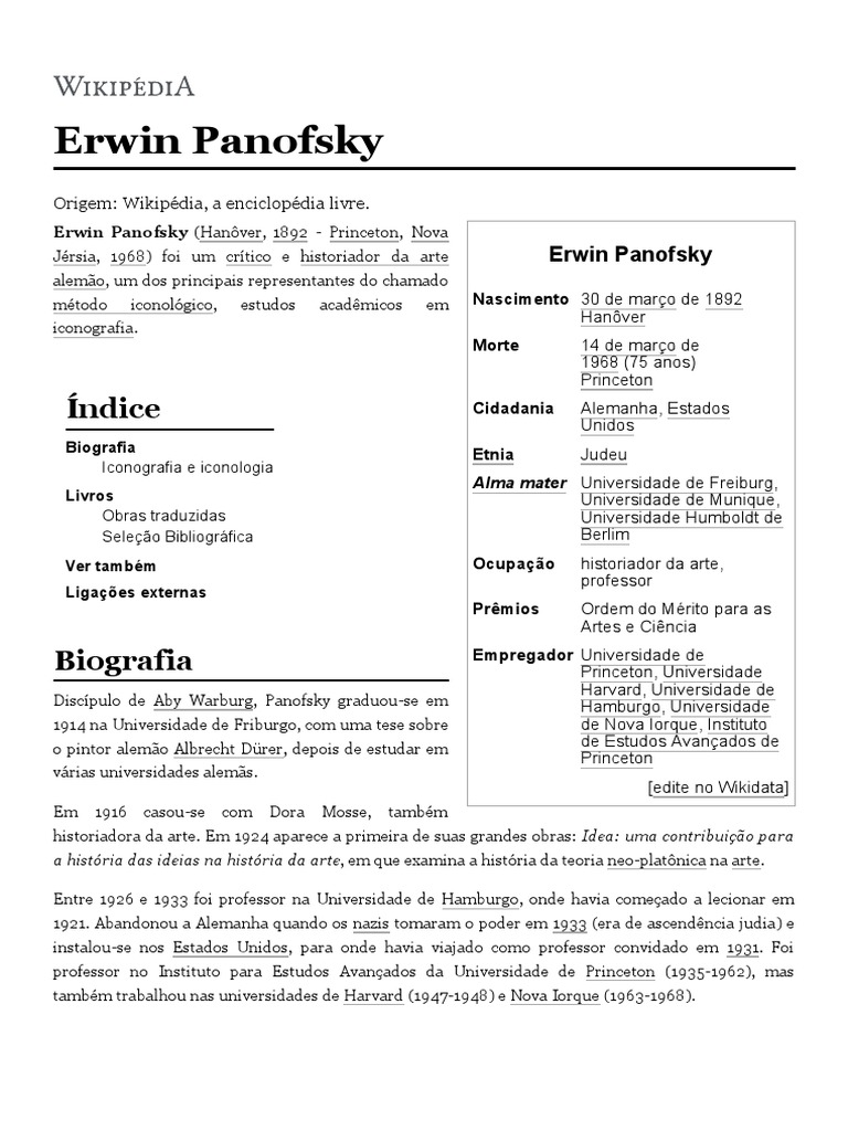 Erwin Panofsky - Wikipédia, A Enciclopédia Livre | PDF | Pinturas ...