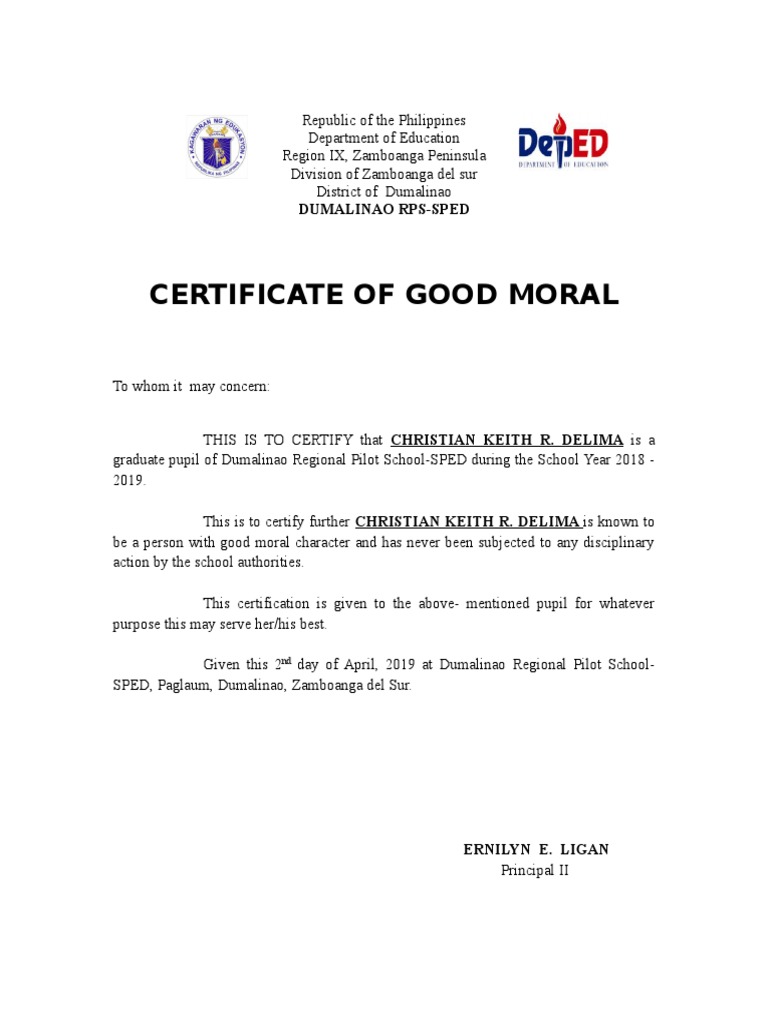 Good Moral CErtificate | PDF