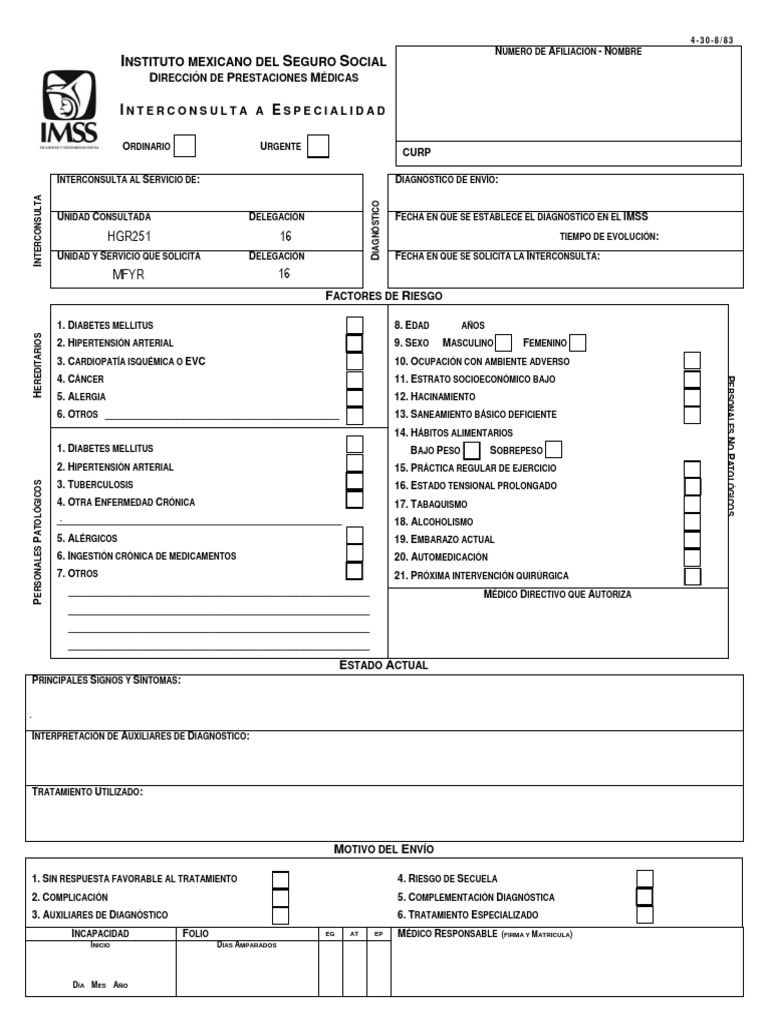 Solicitud de interconsulta a especialidad médica en el Instituto ...