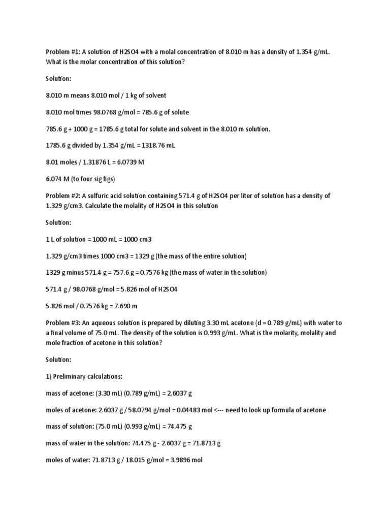 Molality Practice Questions Pdf Molar Concentration Concentration