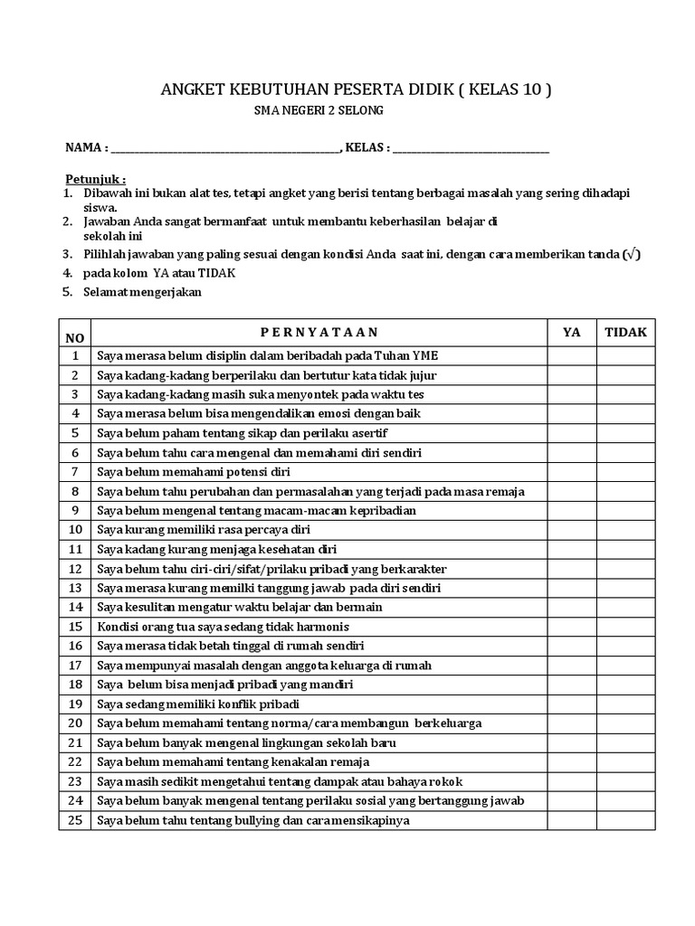 Angket AKPD Kls 10 | PDF