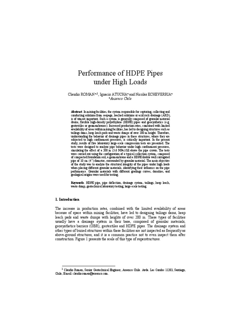 Analysis of HDPE Pipe Performance Under High Loads in Mining Facilities ...