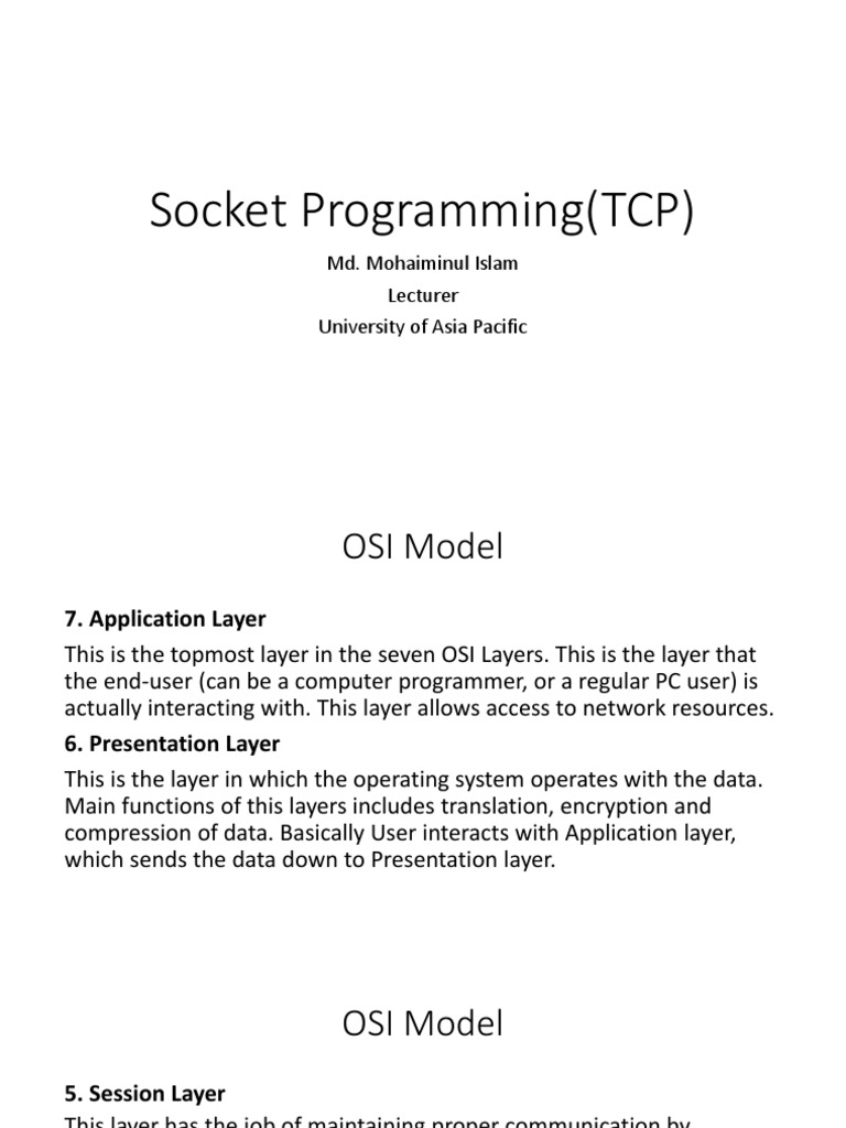 Socket Programming (TCP) : Md. Mohaiminul Islam Lecturer University of Asia Pacific | Download ...
