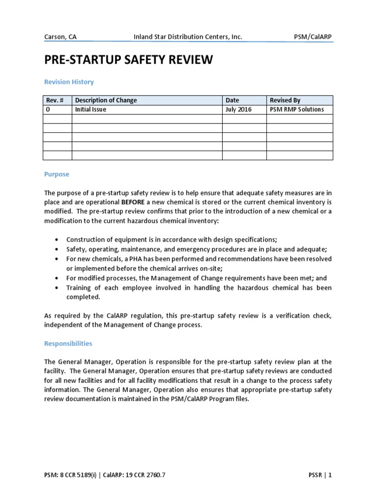 06 - Pre-Startup Safety Review PDF | PDF | Dangerous Goods | Safety