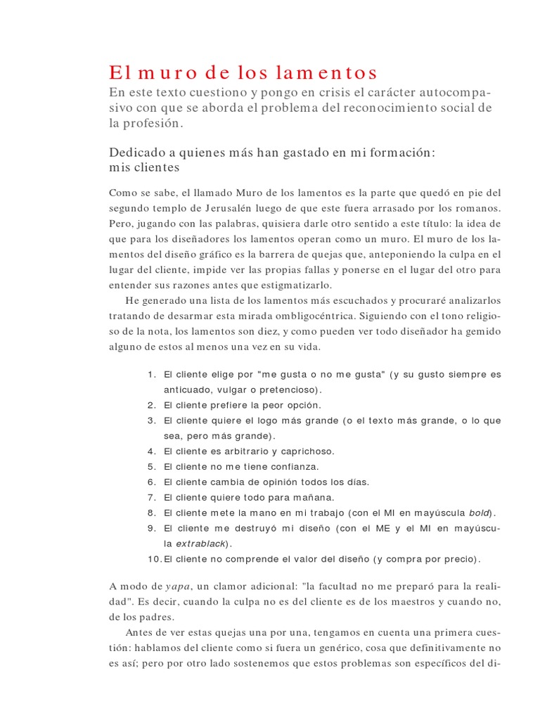 El Muro de Los Lamentos PDF | PDF | Conocimiento | Diseño