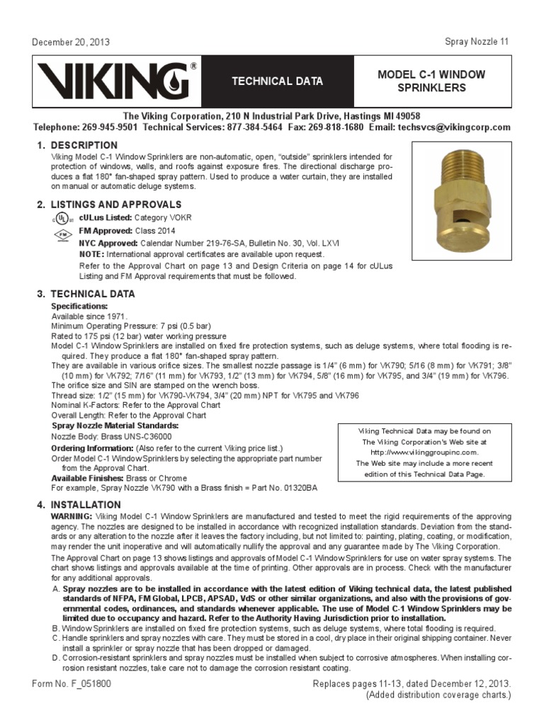 Viking C-1 Window Sprinkler Data | PDF | Fire Sprinkler System ...